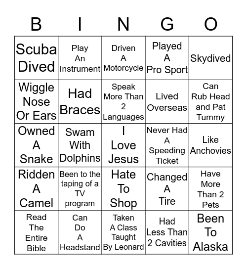 Have You Ever Bingo Card