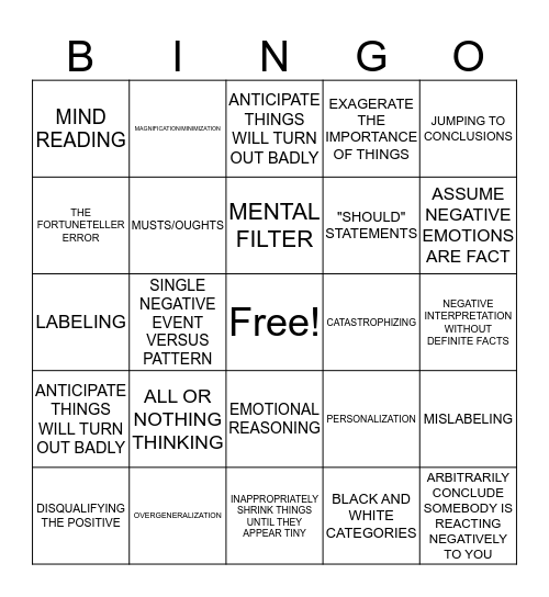COGNITIVE DISTORTIONS Bingo Card