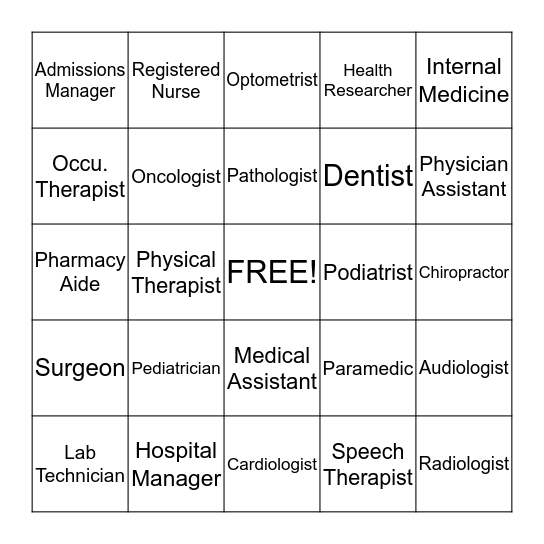 Medical Bingo! Bingo Card