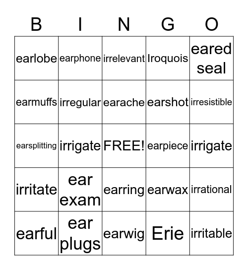 EAR Bingo Card