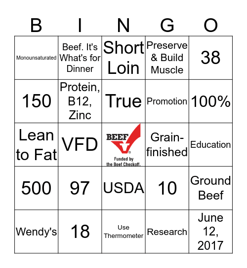Beef Checkoff Bingo Card