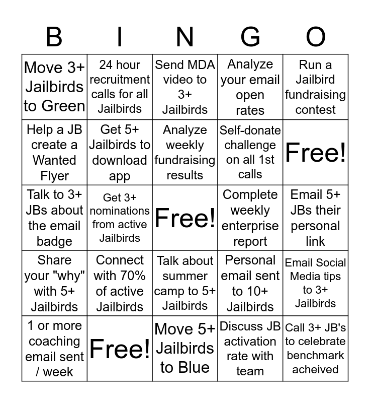 Jailbird Activation Bingo Card