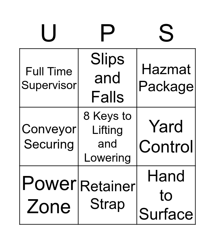 UPS Bingo Card
