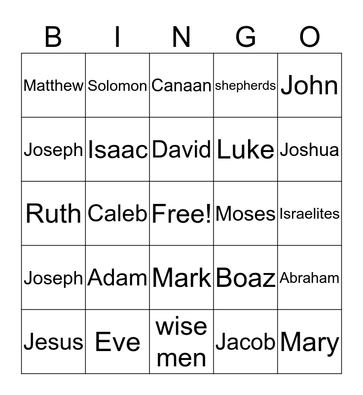 Bible Story Bingo! Bingo Card