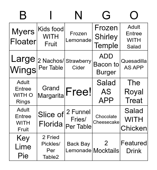 Upsell Bingo Card