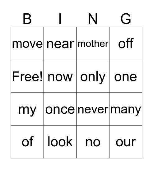1st Grade Sight Words Bingo Card