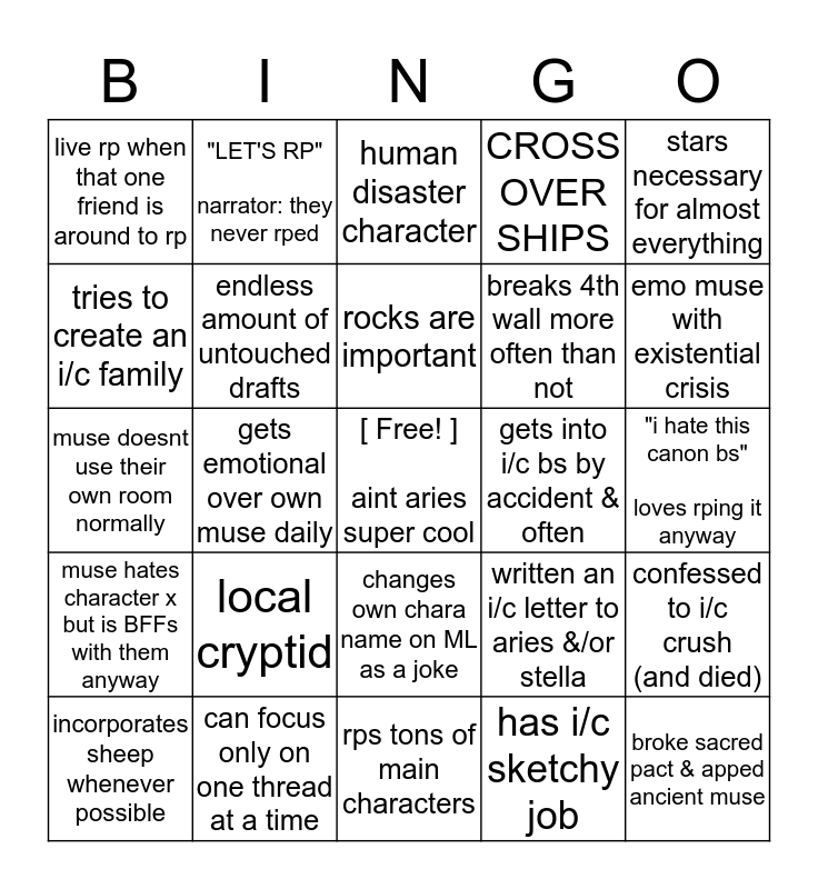 oh hey aries mod is around let's rp Bingo Card