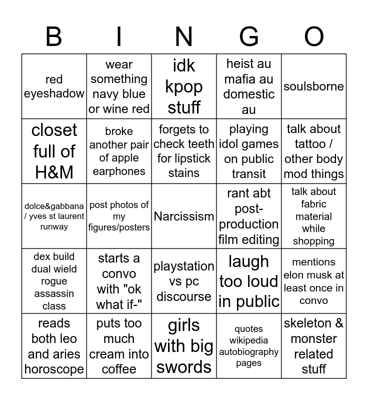 tina aka tin aka timuzus aka tina Bingo Card