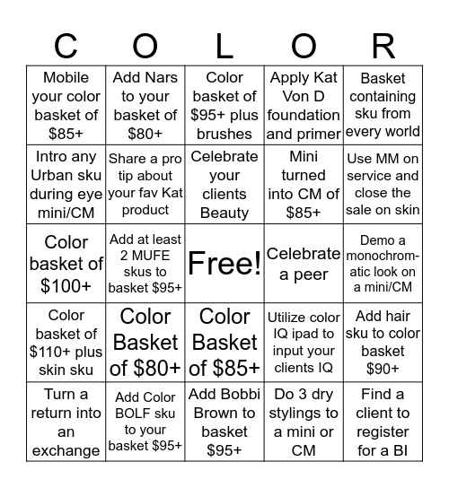 Color Bingo Contest Bingo Card