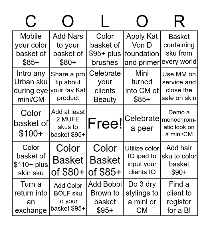 Color Bingo Contest Bingo Card