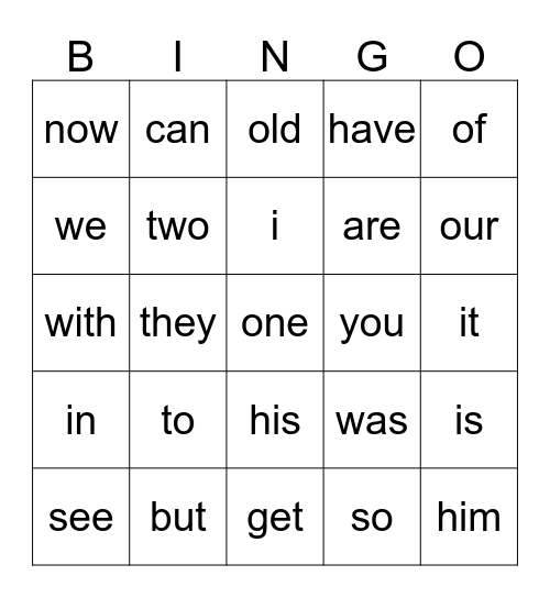 100 MAGIC WORDS Bingo Card