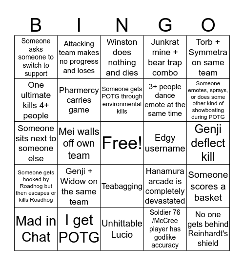 Overwatch Bingo Card