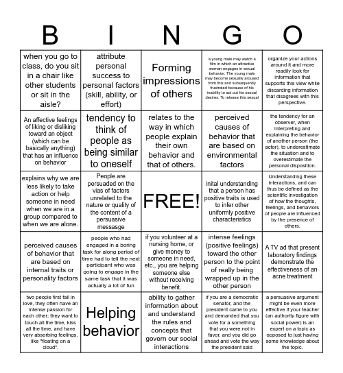 Social Psychology Bingo Card