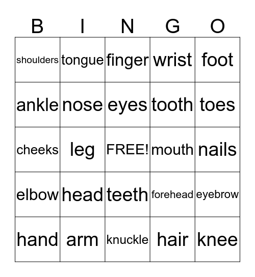 HUMAN BODY Bingo Card