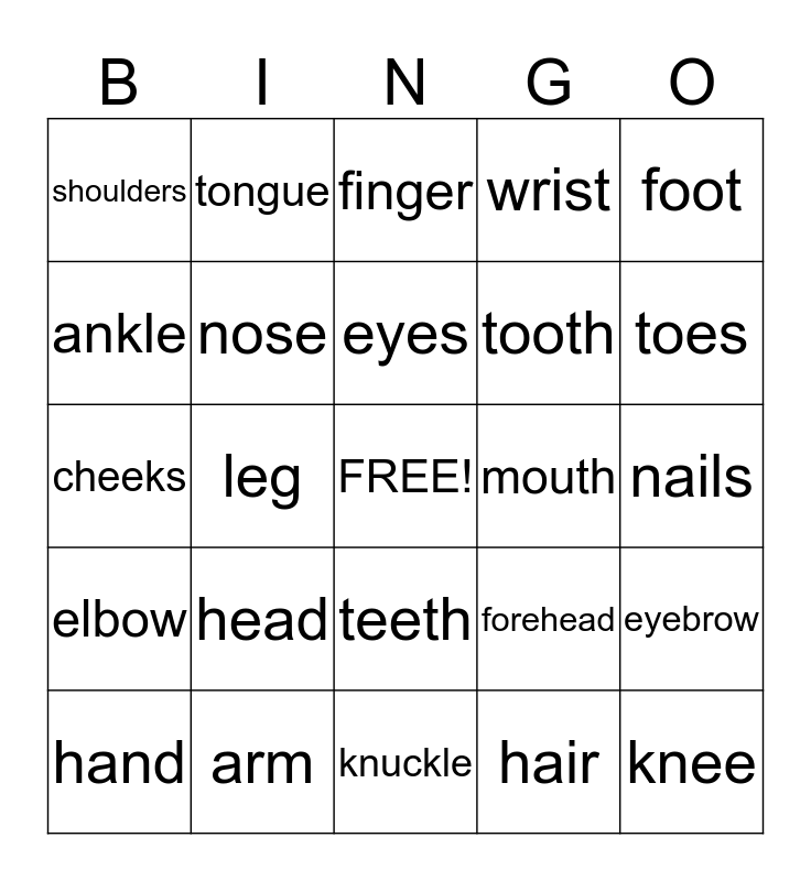 HUMAN BODY Bingo Card