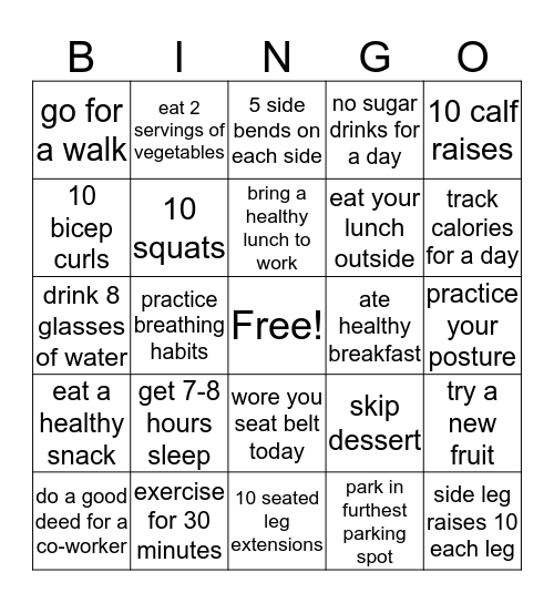 HEALTHY BINGO Card