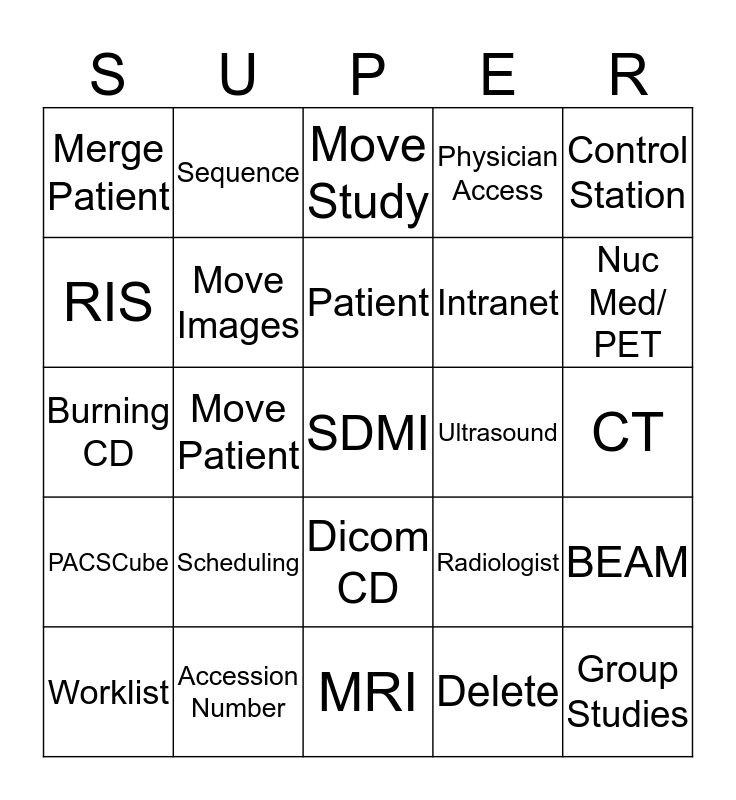 PACS Super User Training Bingo Card