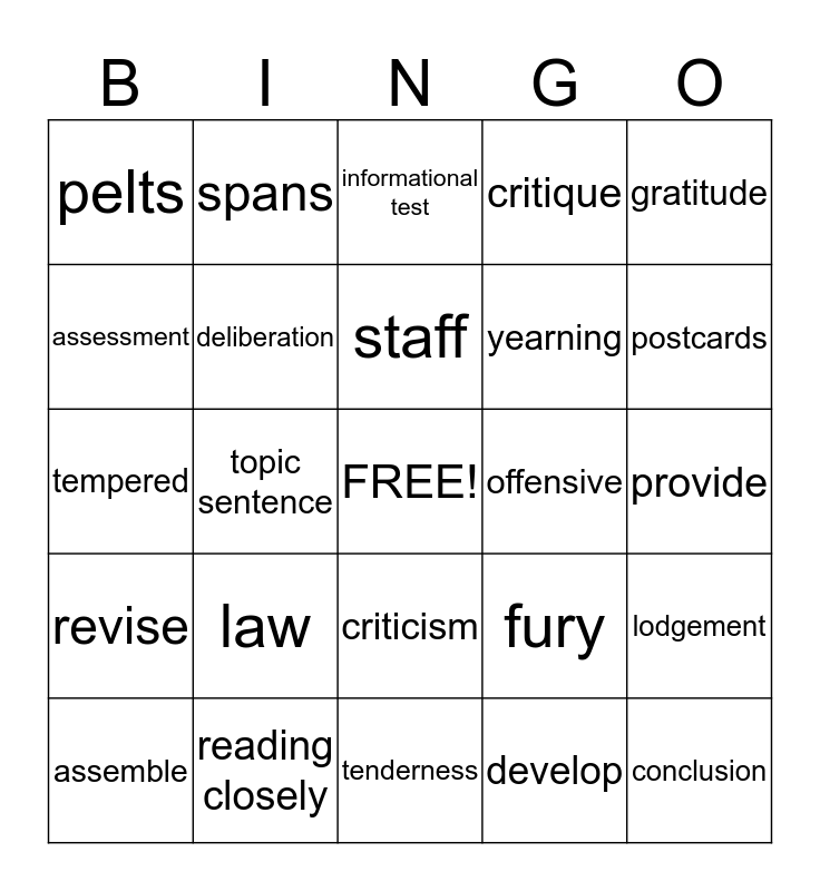 ELA Unit 1 Lessons 4 9 Bingo Card