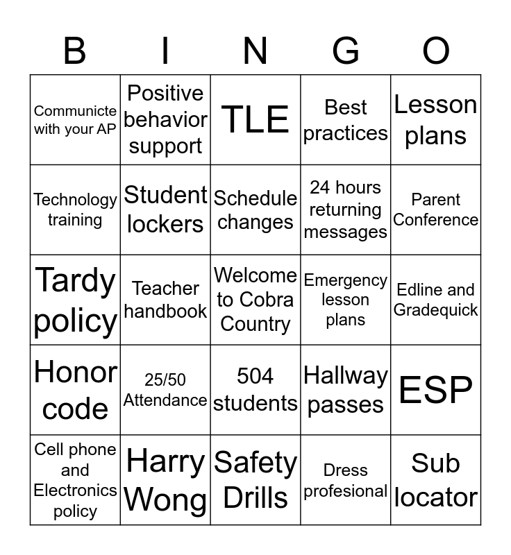 New Teacher's Day #1: Topical Bingo Card