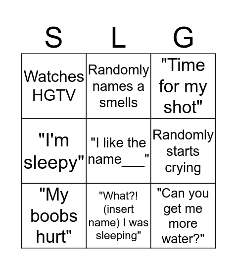 Stephanie pregnancy BINGO Card