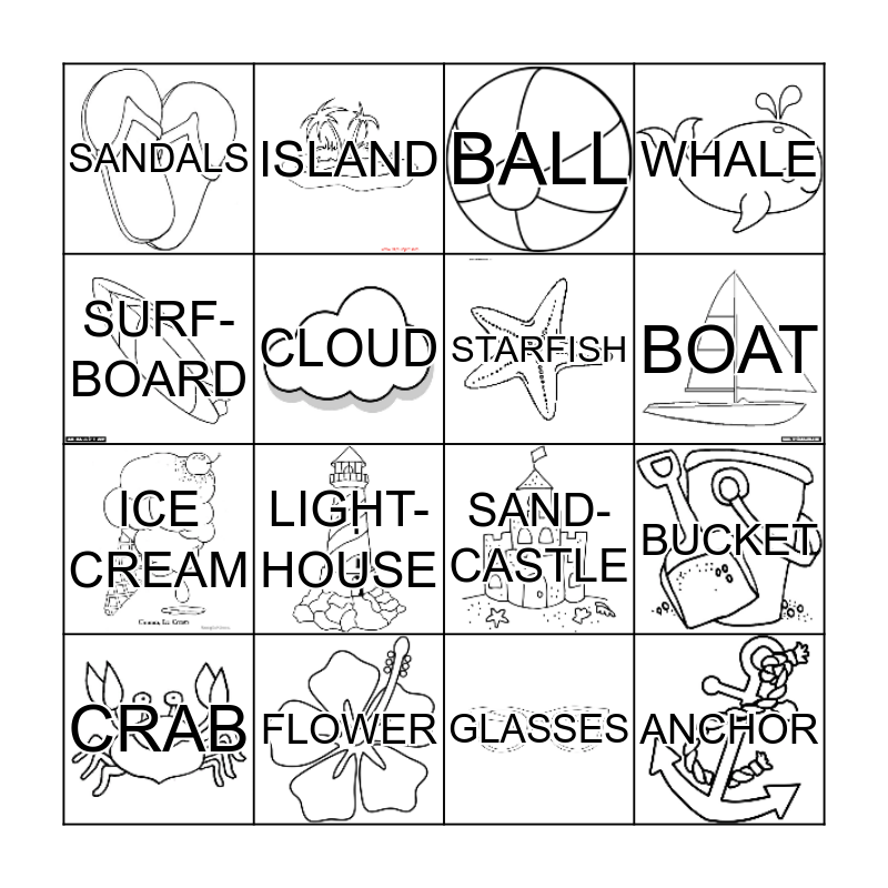 Summer Vocabulary Bingo Card