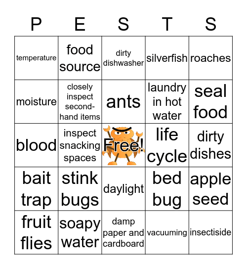 Pest and Bug Bingo Card