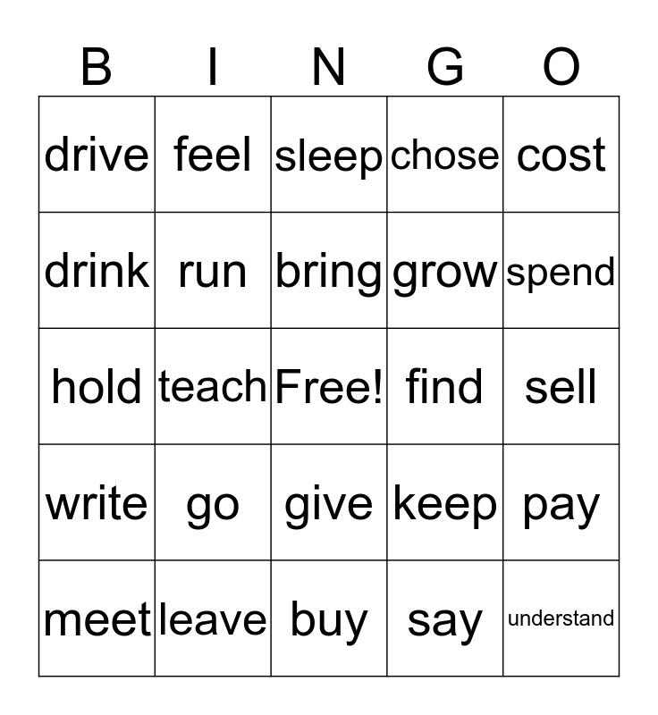 Irregular Verb BINGO Card