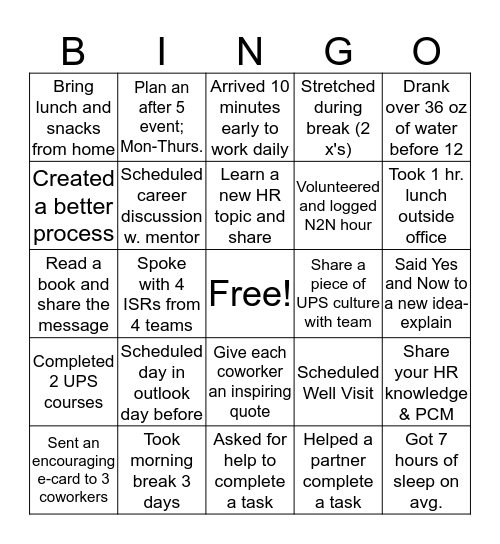 HR Team Bingo Card