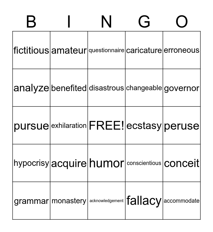 50 Commonly Misspelled Words Bingo Card