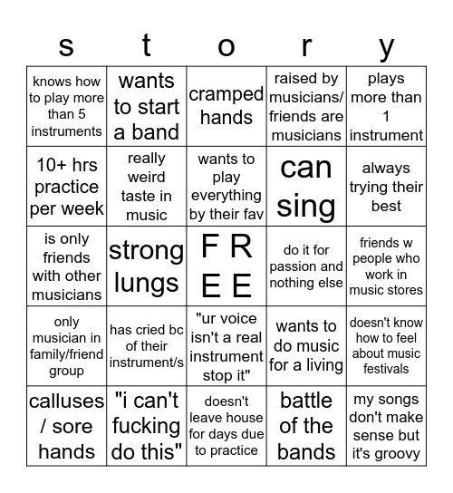 musician bingo Card