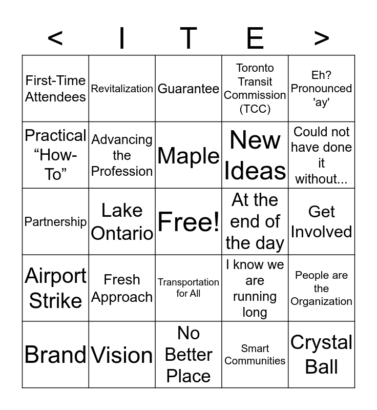 ITE/CITE 2017 Annual Meeting Bingo - Brought to you by the North ...