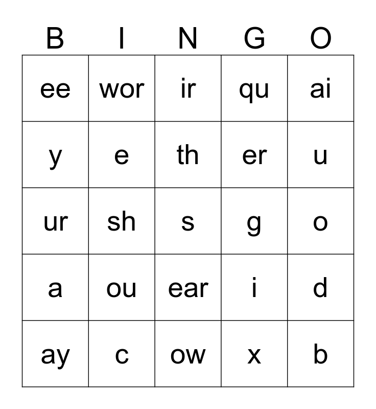 Phonograms 1-38 Bingo Card