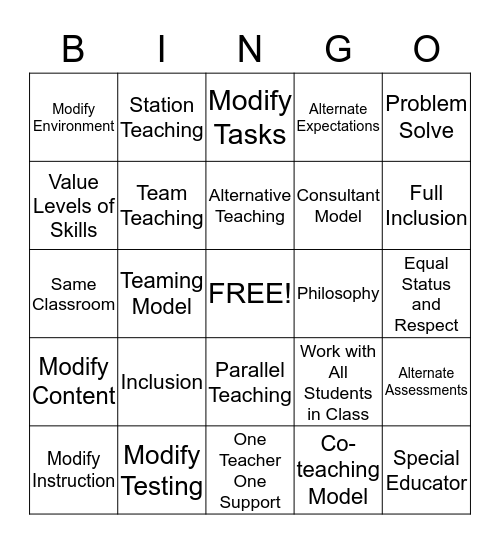 Inclusion BINGO Card
