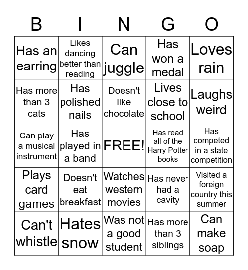 Introduction Bingo Card