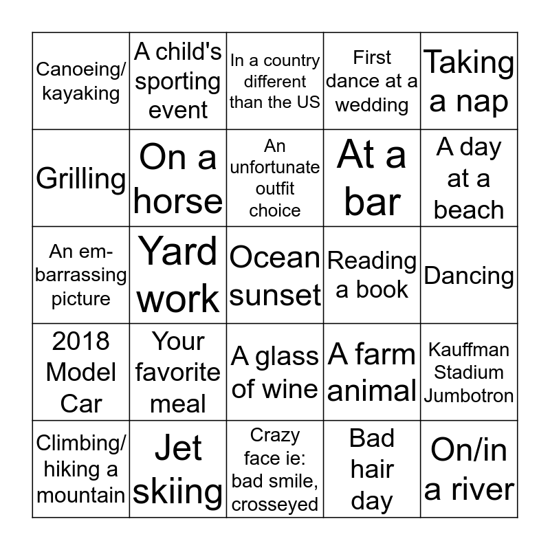 Cell Phone Pic Bingo Card