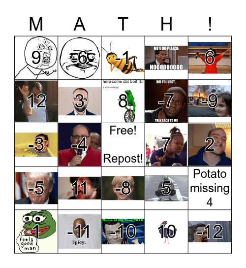 Math Bingo Card