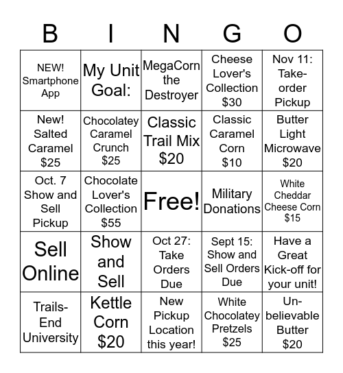 Popcorn Bingo Card
