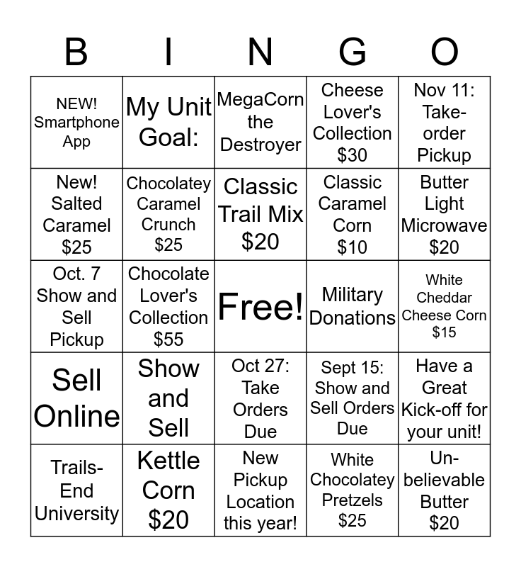 Popcorn Bingo Card