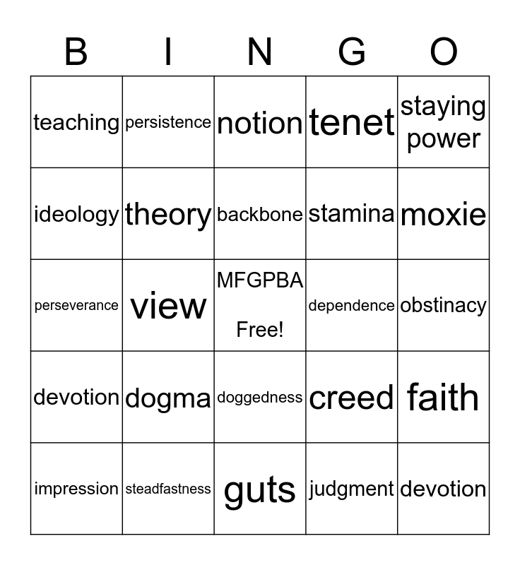 Perseverance: Embracing Faith Bingo Card