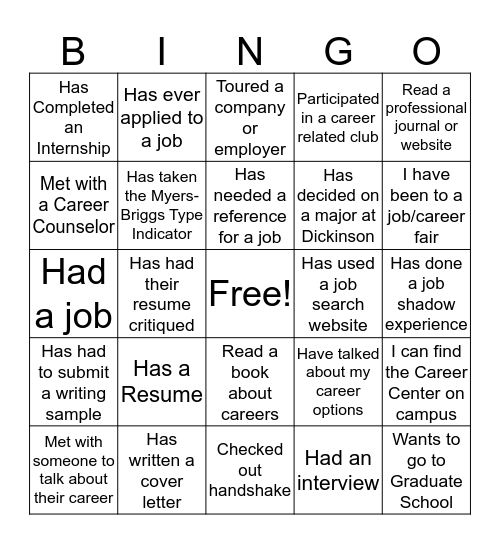 Career Bingo Card