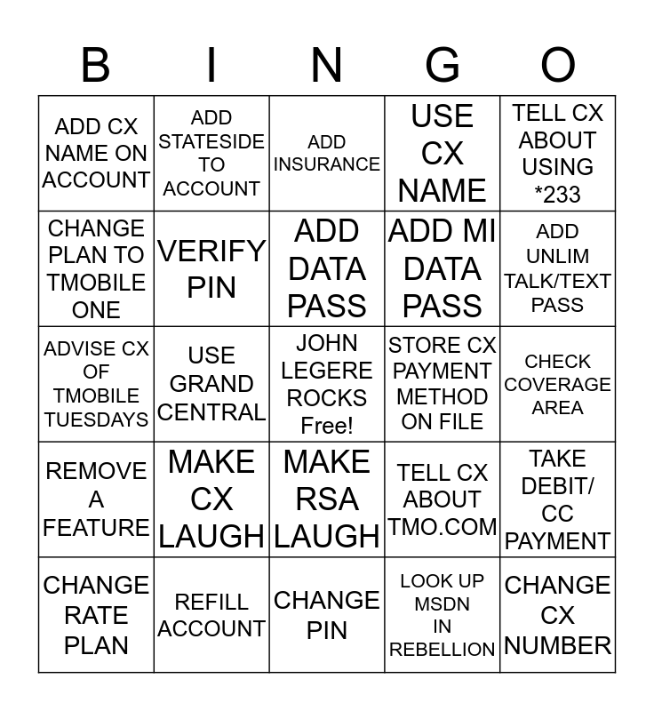 Rebellion Launch Bingo Bingo Card