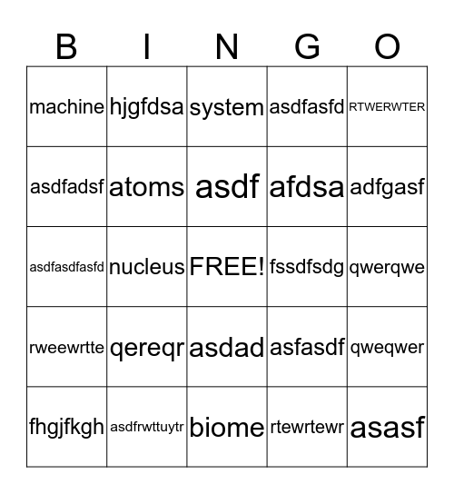 Science Vocabulary Bingo Card