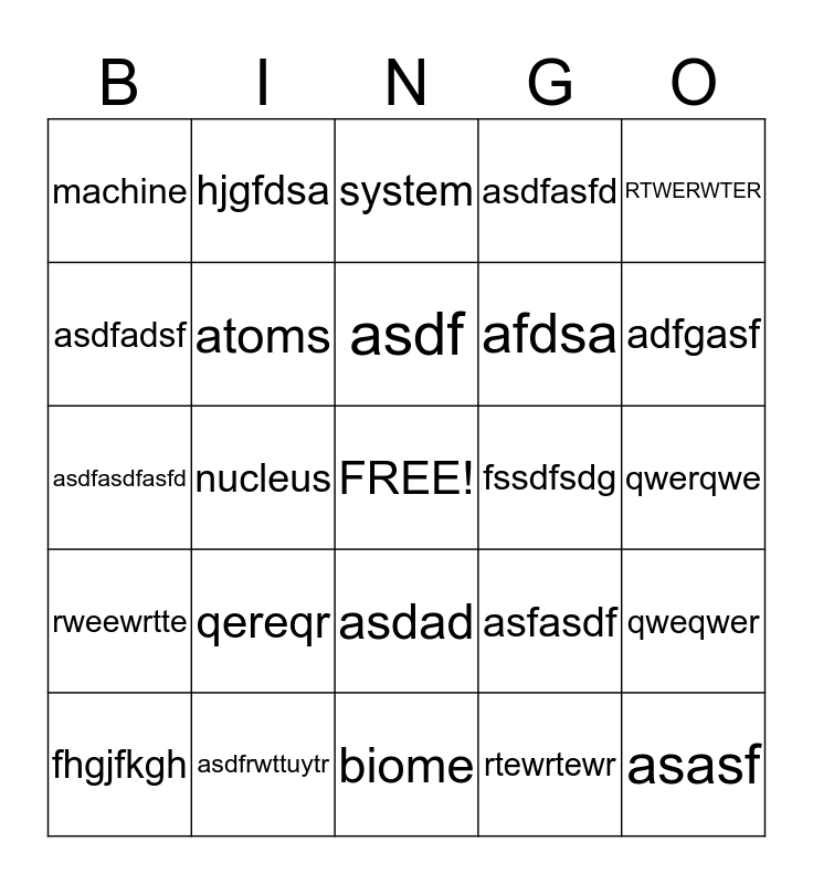 Science Vocabulary Bingo Card