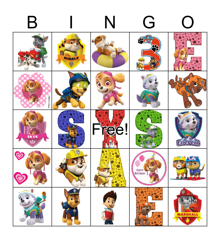 Paw Patrol Bingo Card