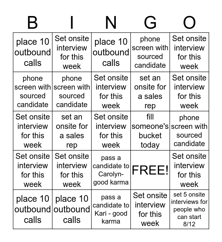 Recruiting Bingo Blitz Bingo Card