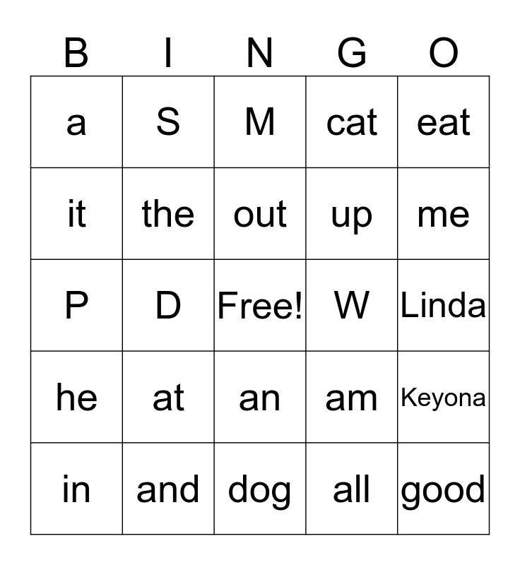 1G Power Word Bingo List 1 Bingo Card