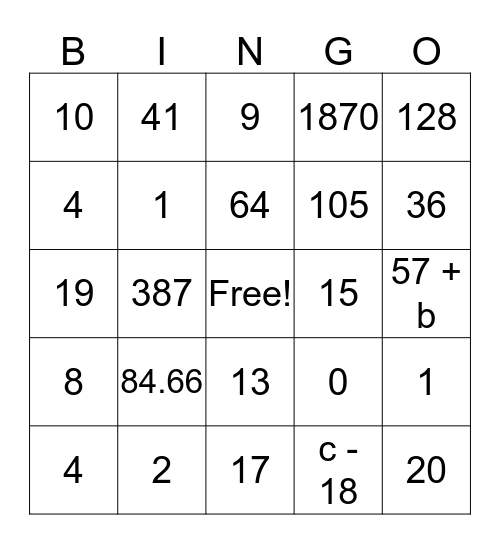 8th Grade Bingo Card