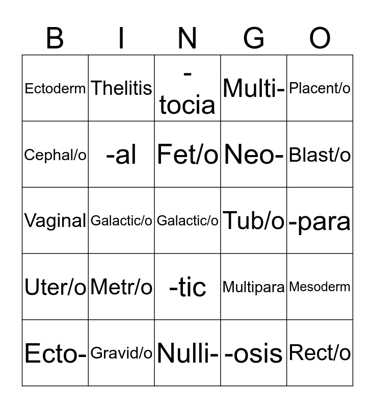 Pregnancy BINGO Card