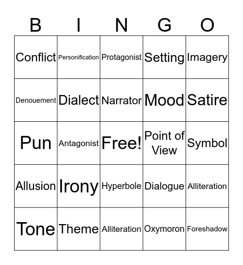 Literary Devices Bingo Card