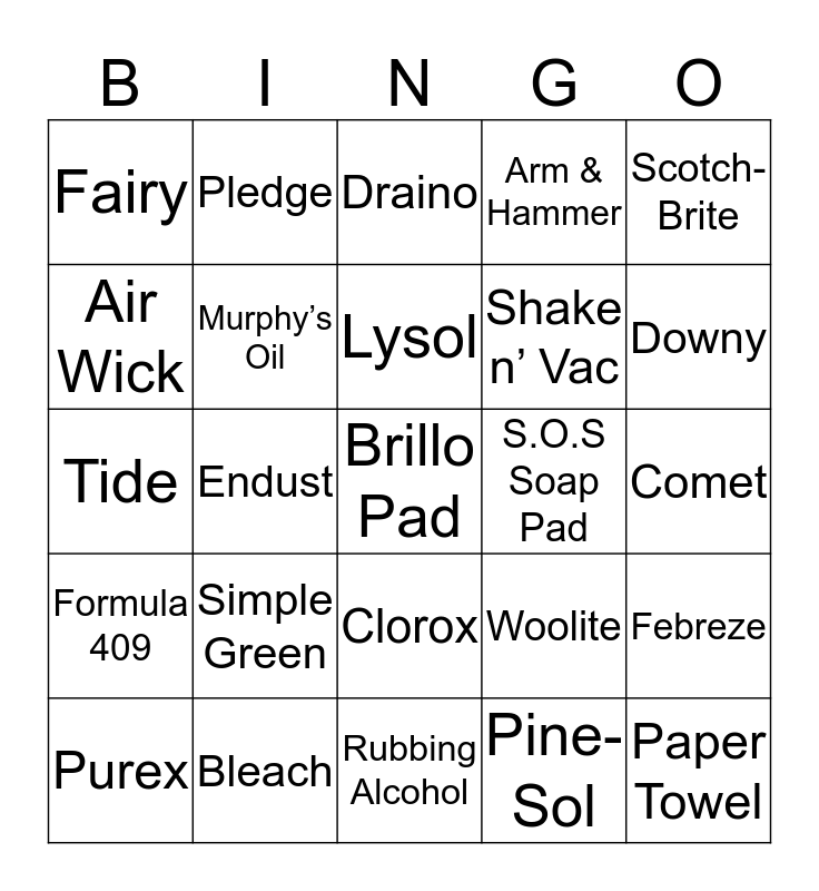 Cleaning Products Bingo Card